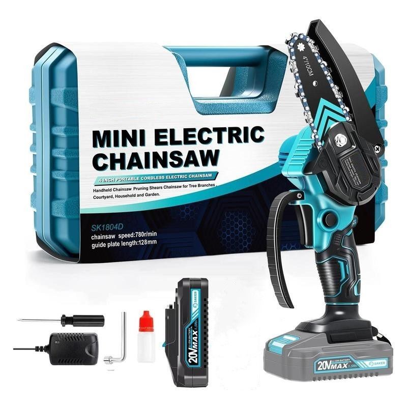 6in Cordless Mini Chainsaws, One-Hand Electric Chainsaw for Tree Branch ...