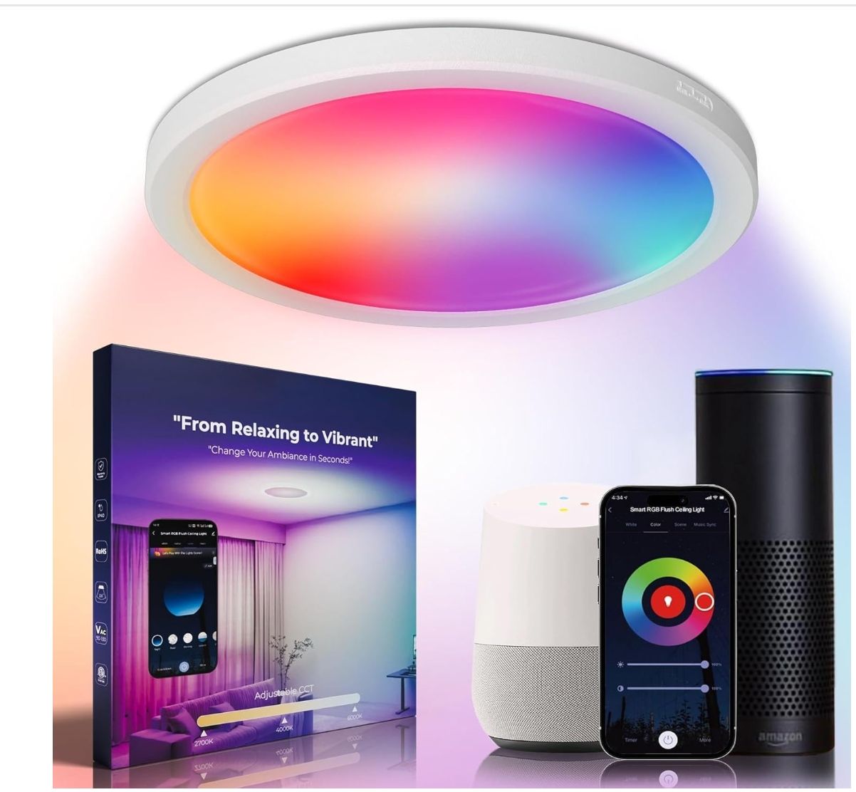 Intelligent Voice-Controlled Ceiling Light: Dimmable Smart LED Fixture ...