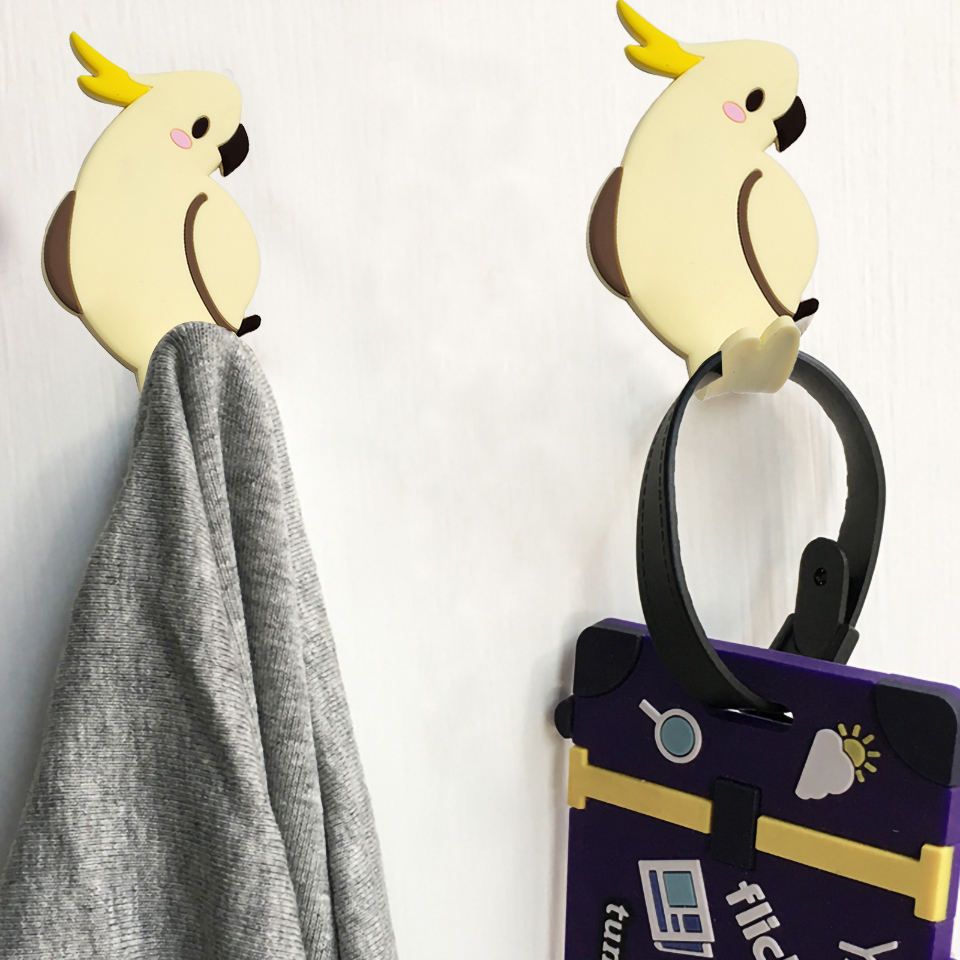 Cartoon parrot hook Creative bird tail curved sticky hook PVC door back ...