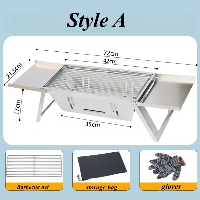 Portable Camping BBQ Grill 3 Hight Adjustable Stainless Steel Folding
